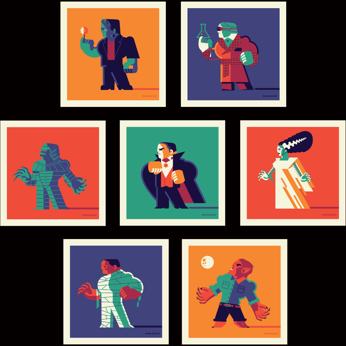 4x4: MONSTERS (COLOR) 7-screenprint set – strongstuffstore