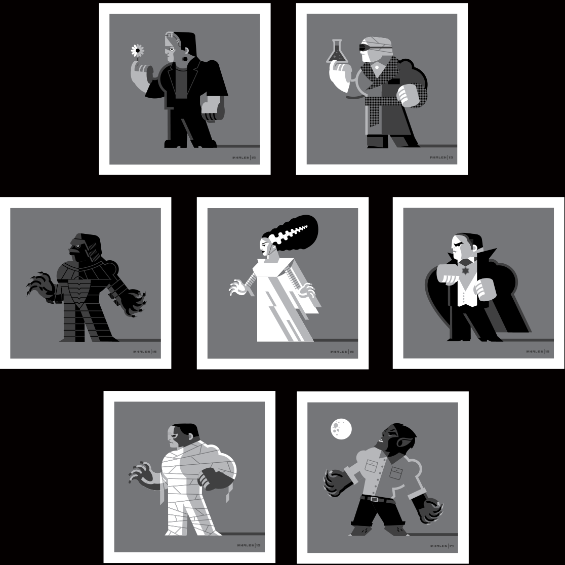 4x4: MONSTERS / 7-screenprint set – strongstuffstore